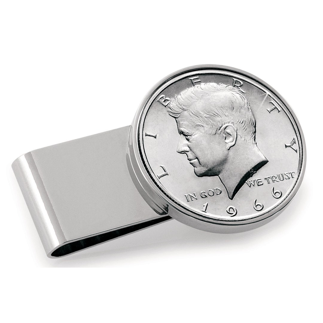 Monogrammed JFK Half Dollar Stainless Steel Silvertone Coin Money Clip ...