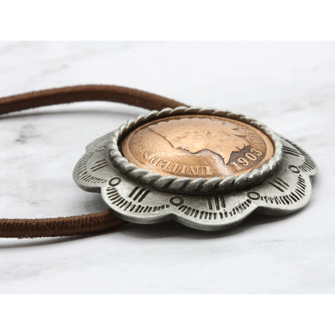 Indian Cent Pewter Blossom Bezel Hair Band Tie - Etsy