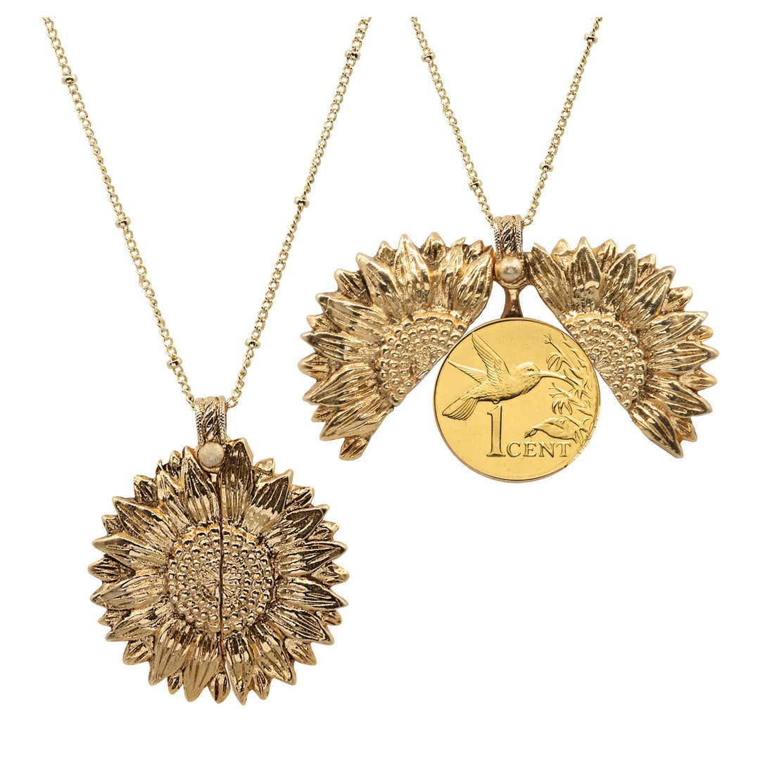 Sunflower Gold Layered Hummingbird Coin Pendant Necklace - Etsy