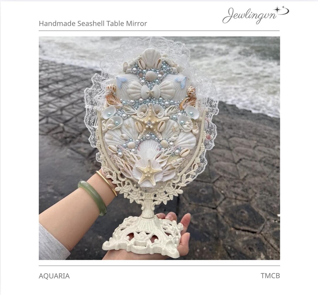 AQUARIA Handmade Seashell Table Mirror With Starfish | Blue Pearl Shell ...