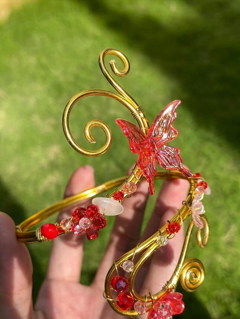 PHOENIX Arm Cuff Bracelet | Red Butterfly Floral Arm Jewelry | Handmade ...