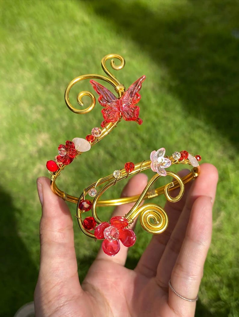 PHOENIX Arm Cuff Bracelet | Red Butterfly Floral Arm Jewelry | Handmade ...
