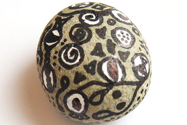 Rustic Decor Paper Weight Meditation Stone Raw Stone Painted Black Ink ...