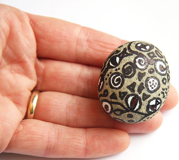 Rustic Decor Paper Weight Meditation Stone Raw Stone Painted Black Ink ...
