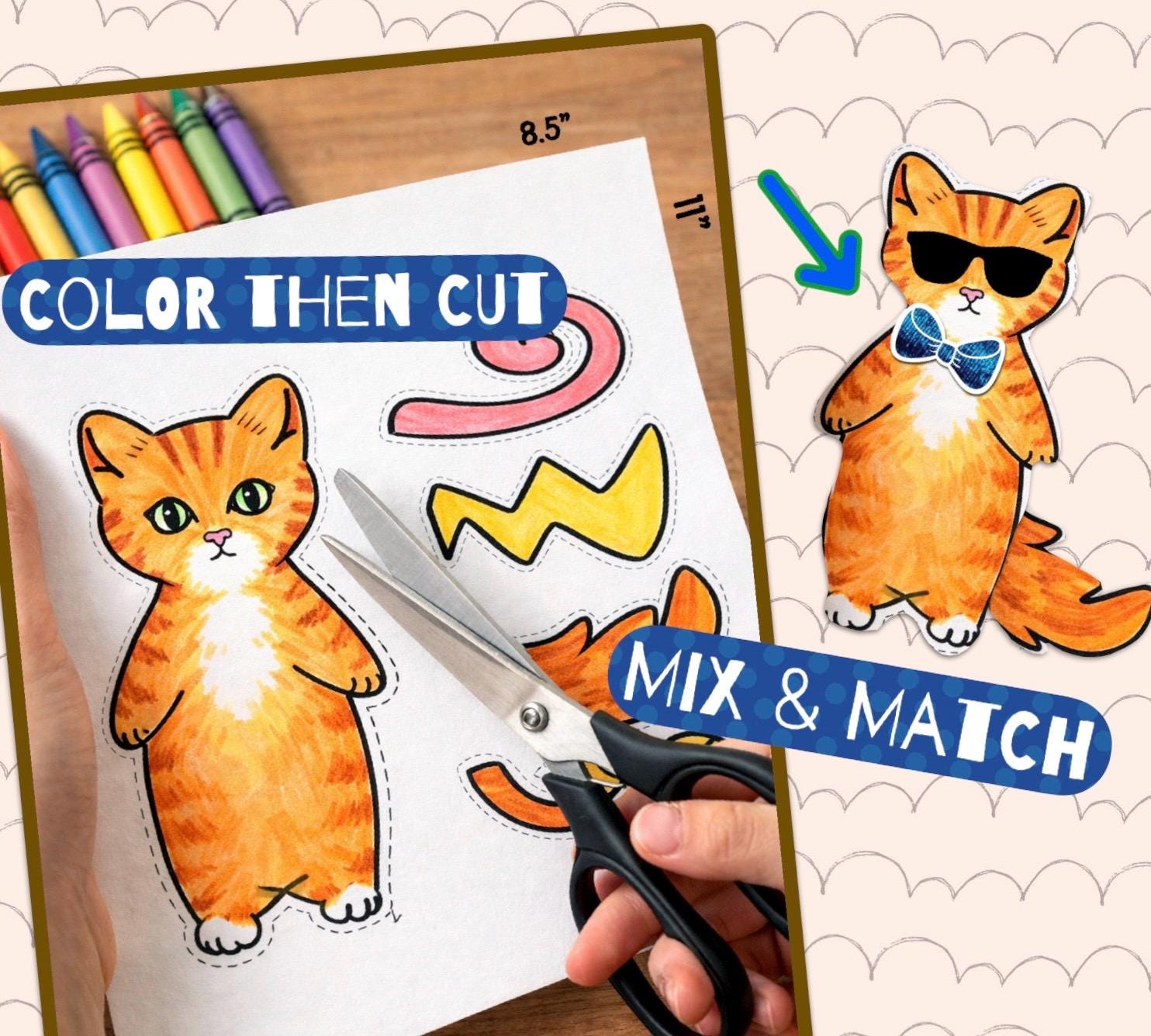 Paper Doll Cat, Printable Coloring Page Cutout Craft, Paper Clothes ...