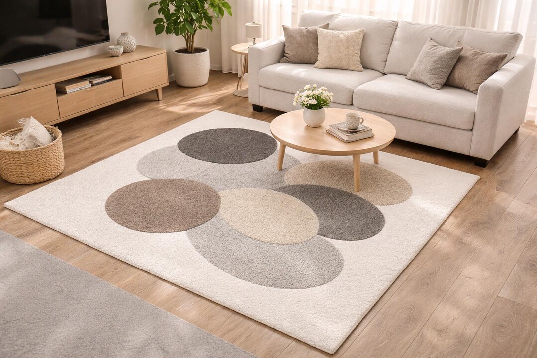Neutral Circle Area Rug | Modern Beige Geometric Carpet - Etsy