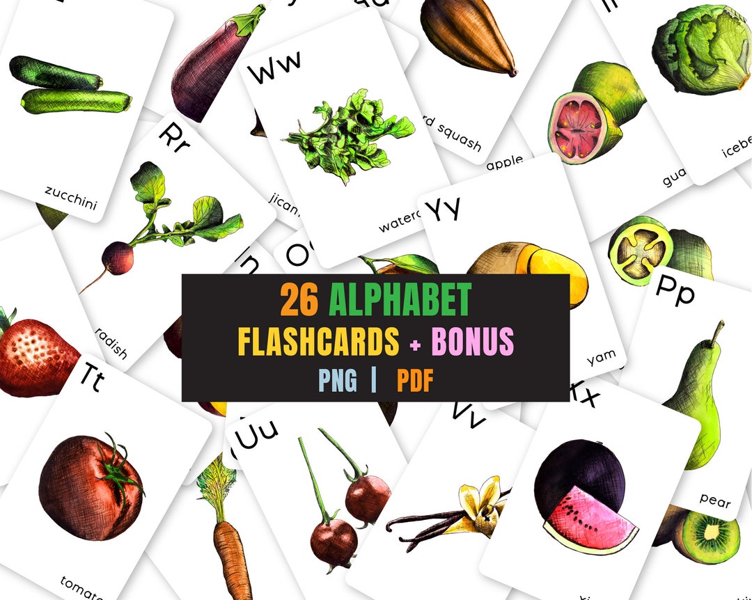 26 Watercolor FRUIT Flashcards + 6 Color Flashcards, + Alphabet Poster ...