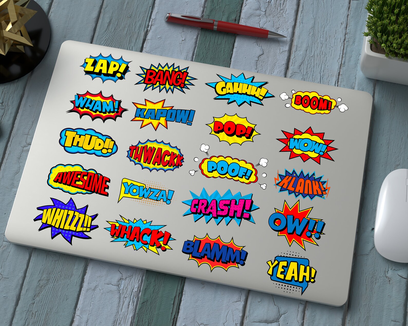 Bundle of 20 Comic Action Bubbles and 10 Papers, Comic Cartoon Style ...