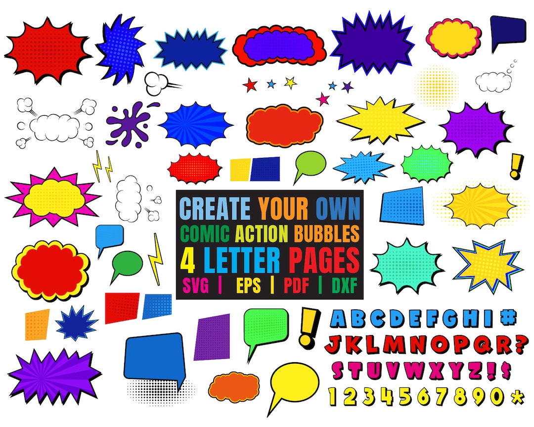 MAKE YOUR OWN Action Bubbles With 10 Papers, Comic Cartoon Style Svg ...