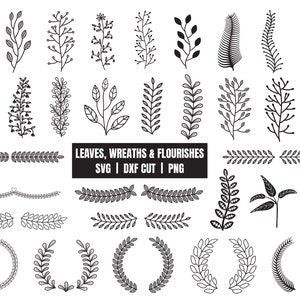 32 Leaves & Flourishes SVG Bundle, Wreath Svg Foliage Bundle, Flourish ...