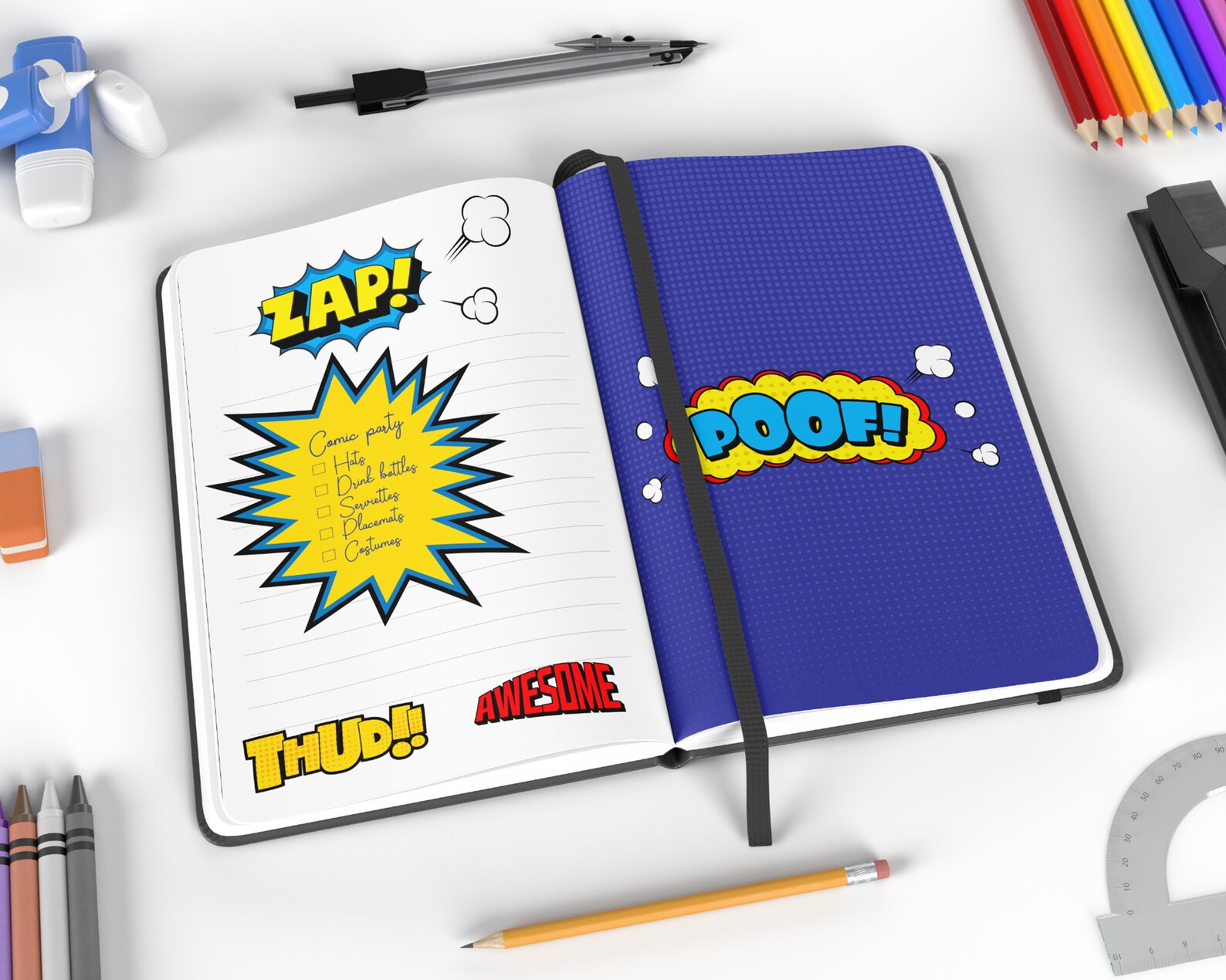 Bundle of 20 Comic Action Bubbles and 10 Papers, Comic Cartoon Style ...