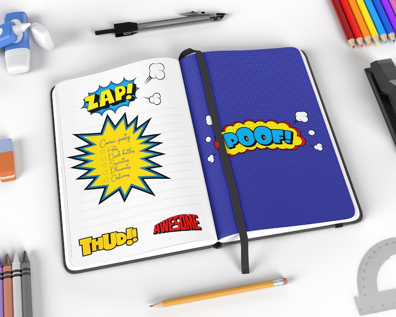 Bundle of 20 Comic Action Bubbles and 10 Papers, Comic Cartoon Style ...