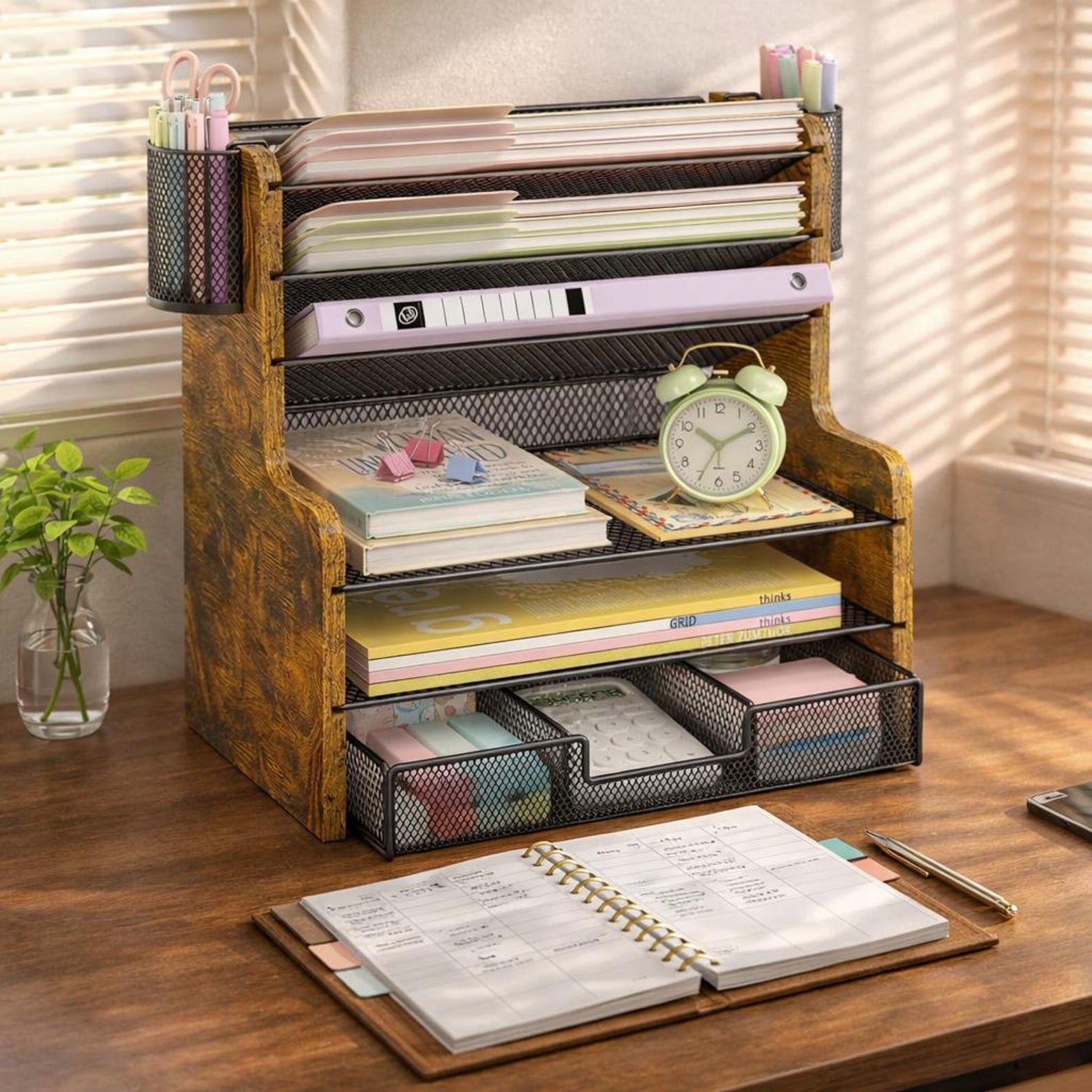 6-tier Mesh Desk Organizer With Drawer, Office Desk Organizer With Pen ...