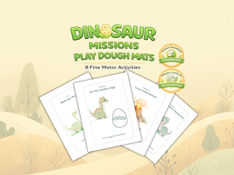 Dinosaur Mission Playdough Mats – Fine Motor Printable for Toddlers ...