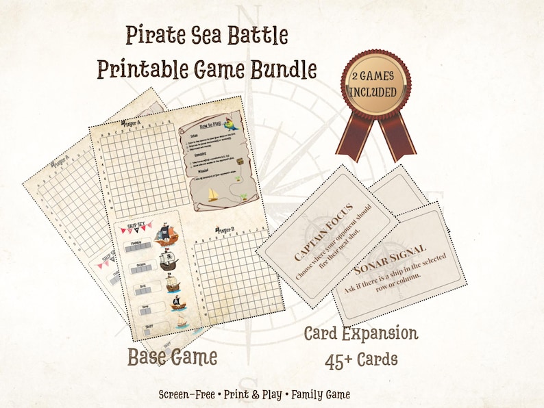 Pirate Sea Battle Printable Game Bundle – Base Game and Card Expansion ...