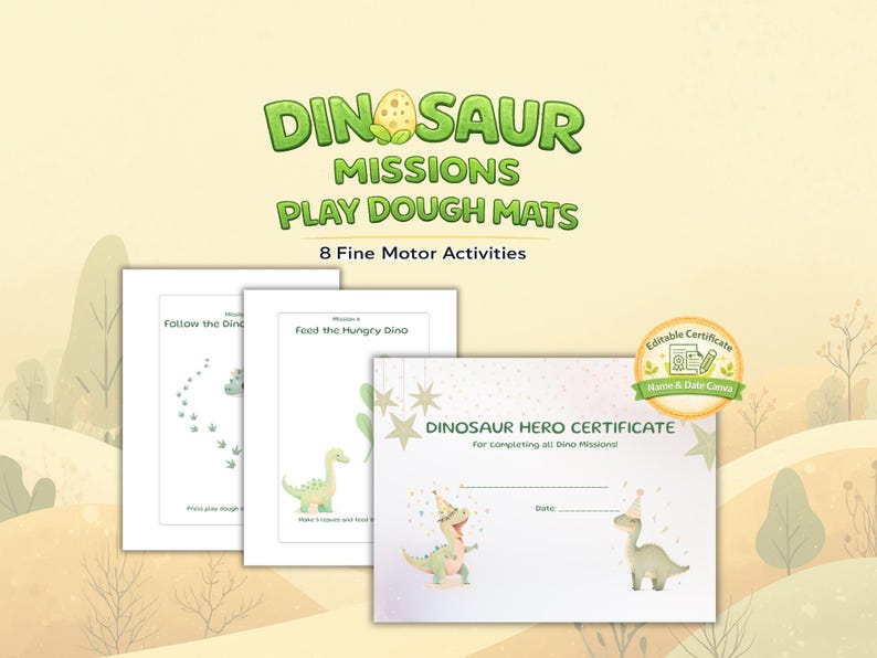 Dinosaur Mission Playdough Mats – Fine Motor Printable for Toddlers ...