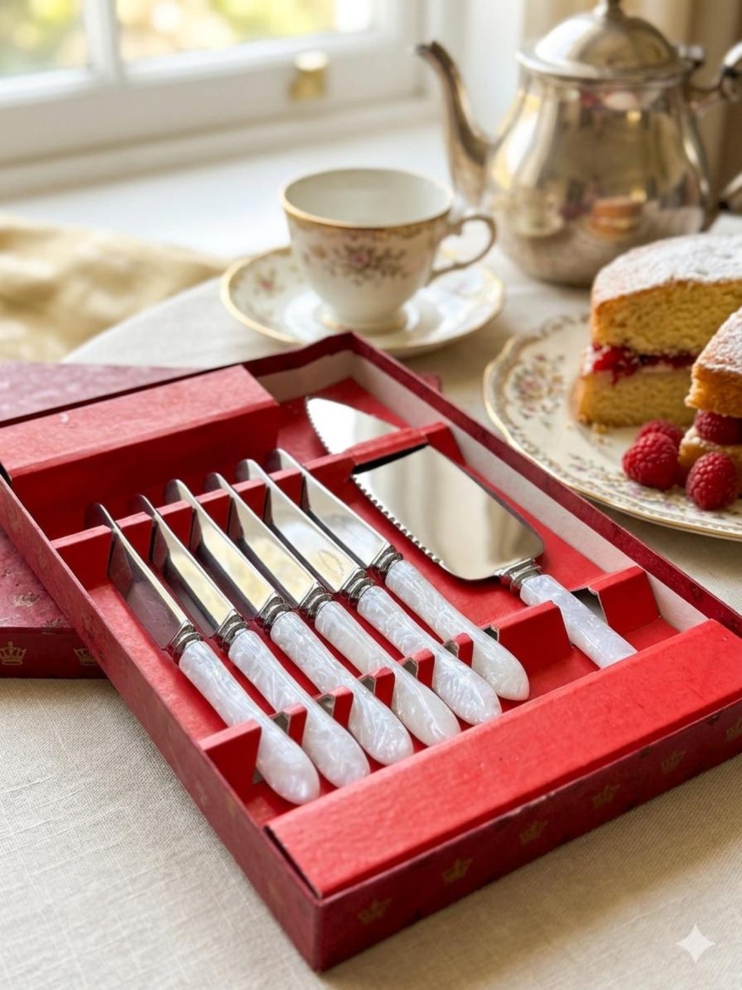 1950s Sheffield England 7-piece Cake Serving Set, Faux Mother of Pearl ...