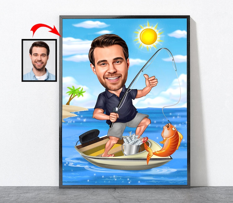 Fishing Gifts, Cartoon Fisherman Poster From Your Photo - Etsy