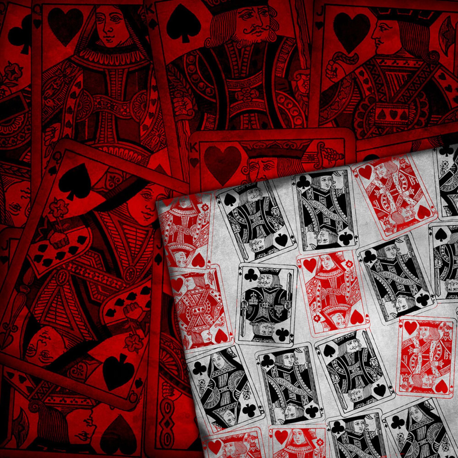 Red Playing Card Digital Paper, Valentines Digital Paper, Grunge Casino ...