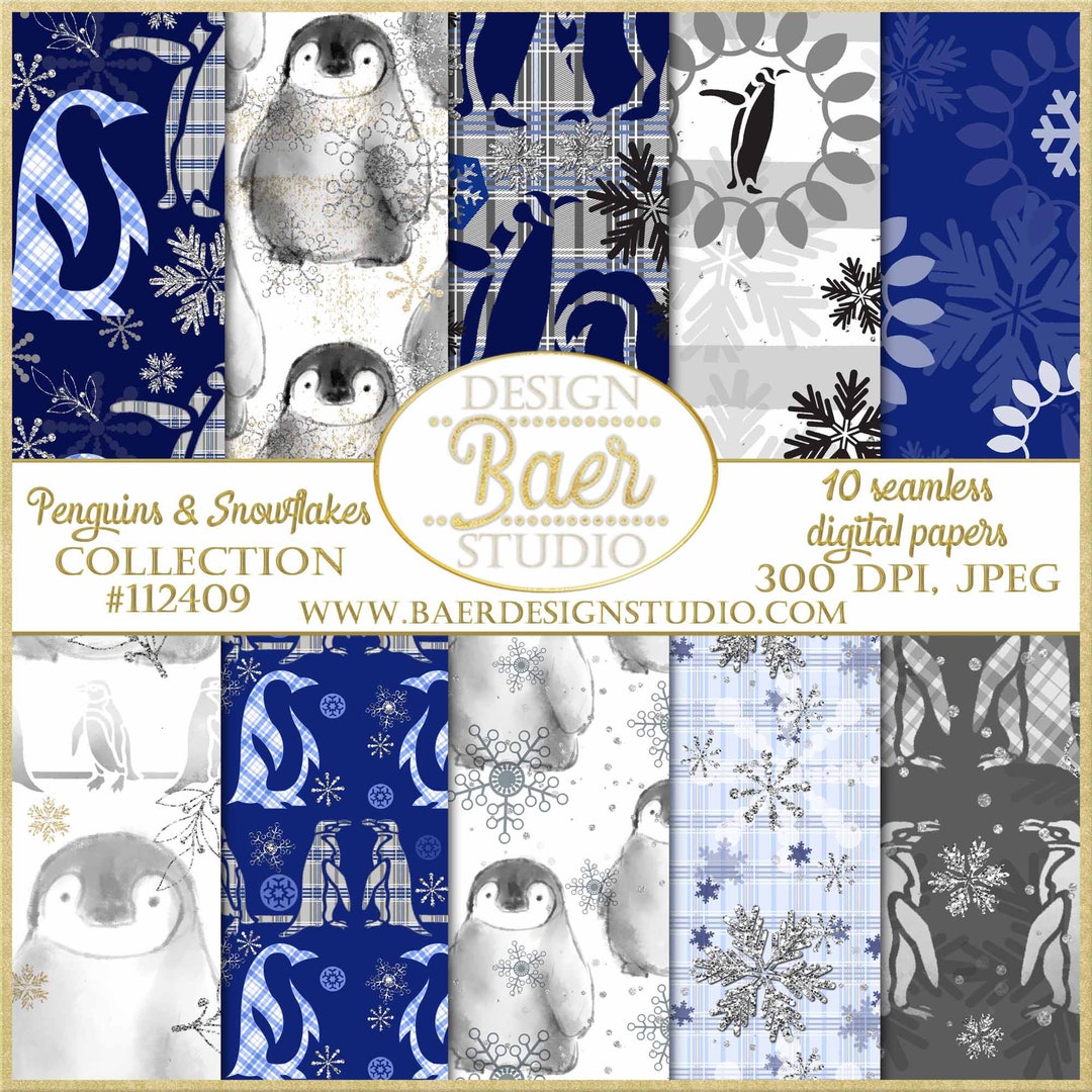 Royal Blue Penguin Digital Paper, Snowflake Digital Paper,indigo ...