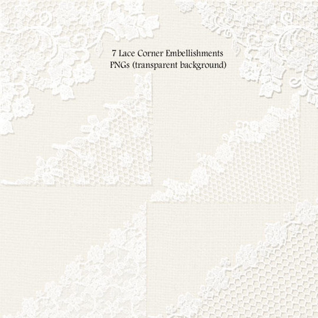 Vintage Lace Clip Art: White Lace Corner Border Embellishments (PNG ...