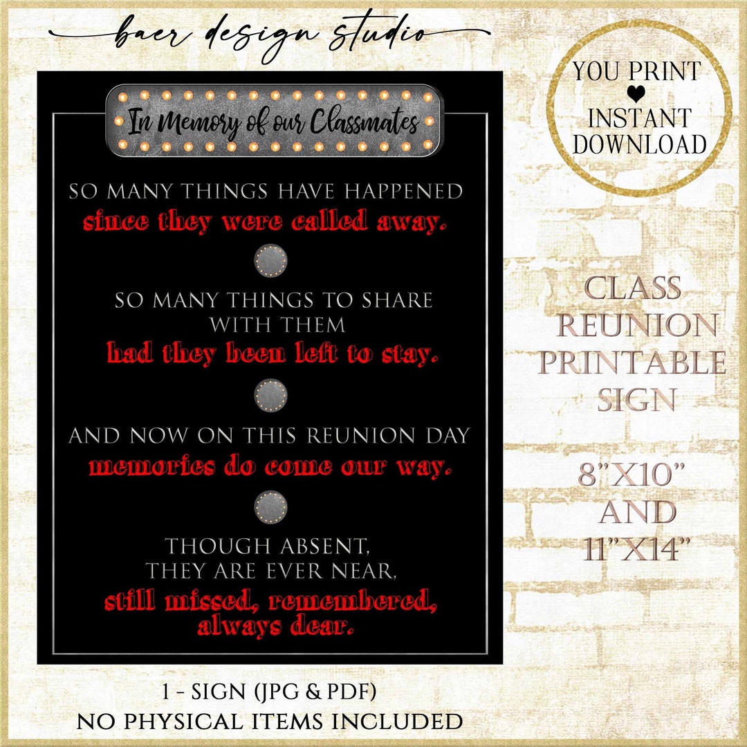 In Memory Sign for Reunion Memorial:in Memory of Our Classmates Silver ...