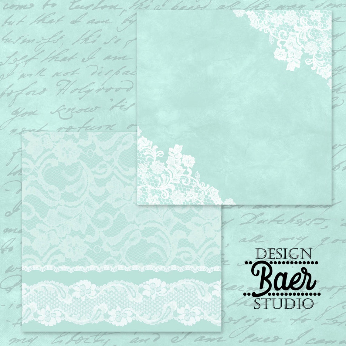 VINTAGE LACE Digital PAPER Digital Paper Turquoise Blue and - Etsy