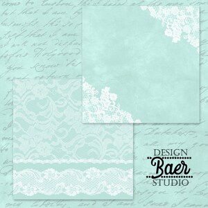 VINTAGE LACE Digital PAPER Digital Paper Turquoise Blue and - Etsy