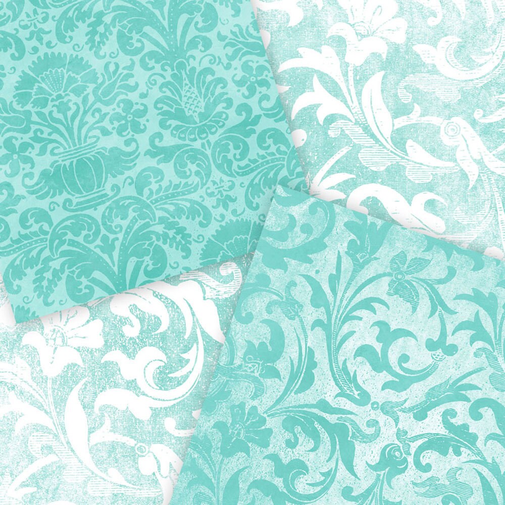 Teal Damask Lace Digital Paper: Turquoise Scrapbook Backgrounds ...