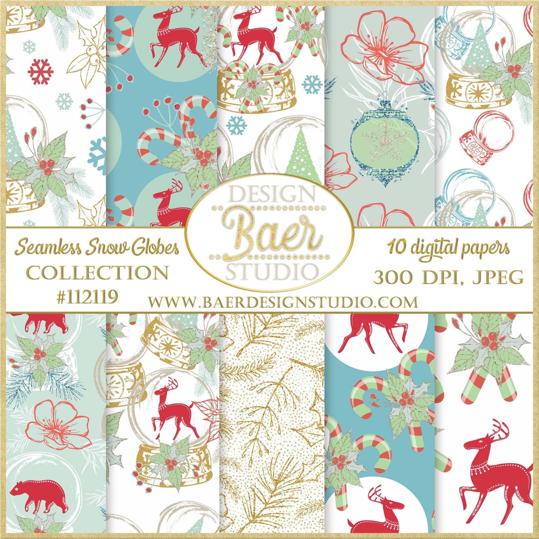 Snow Globe Digital Paper:christmas Digital Paper, Reindeer Digital ...