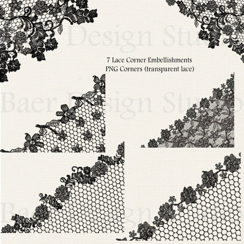 Lace Clipart:Black Lace Clip Art Lace Clipart Borders | Etsy