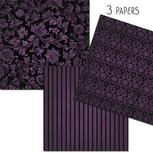Purple and Black Digital Paper, Purple Damask Digital Paper, Steampunk ...