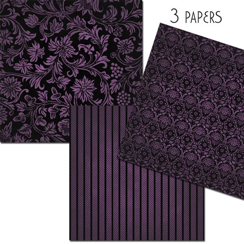 Purple and Black Digital Paper Purple Damask Digital Paper | Etsy