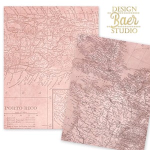 Pink Vintage Map Digital Paper: Blush Decoupage Printables, Dusty Rose ...