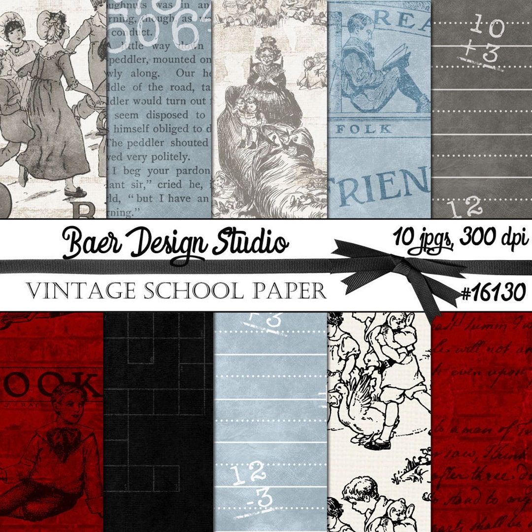 Vintage School Toile Digital Paper: Children's Scrapbook Background ...