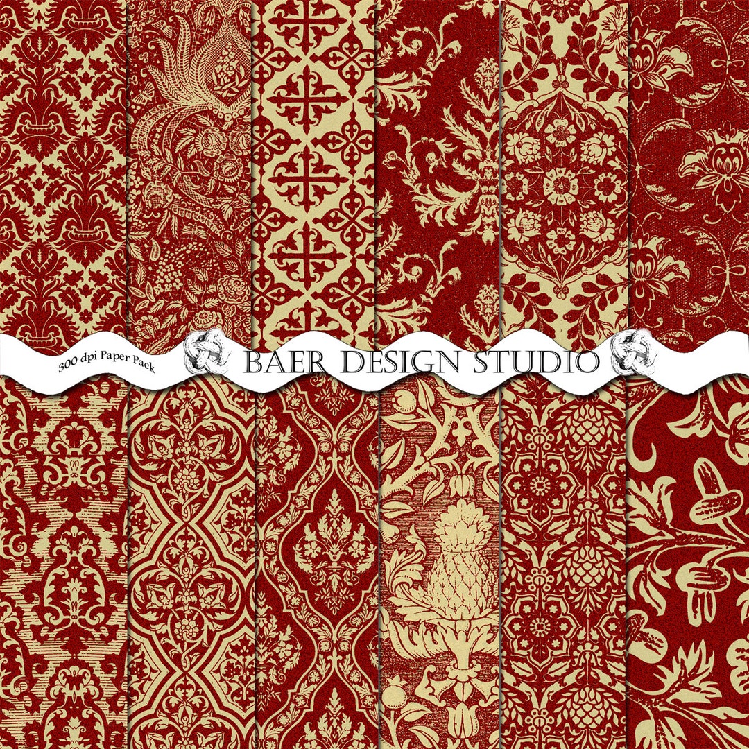 Red and Gold Digital Paper, Red and Tan Digital Paper, Red and Gold ...