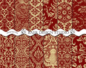 Red Damask Paper - Etsy