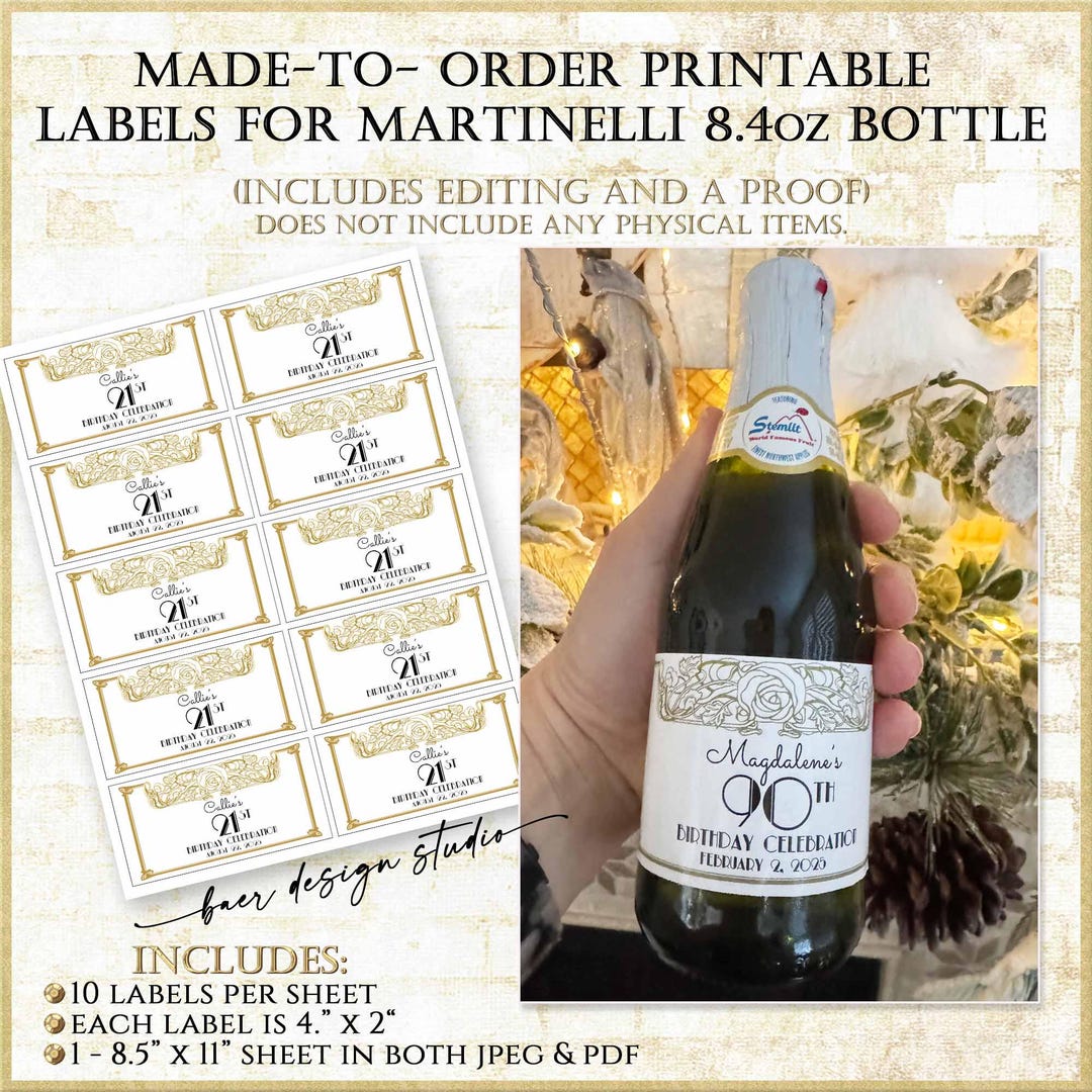 Art Nouveau Martinelli Bottle Labels: Gold and Black Birthday Sticker ...