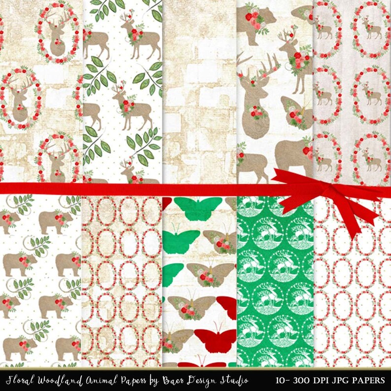 Digital Paper Christmas Reindeer Digital Paper Deer Head - Etsy
