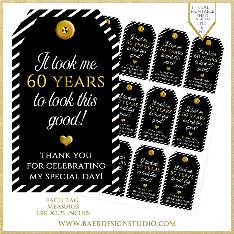 Thank You Tags:60th Birthday Tag 60th Party Favor Tags It - Etsy