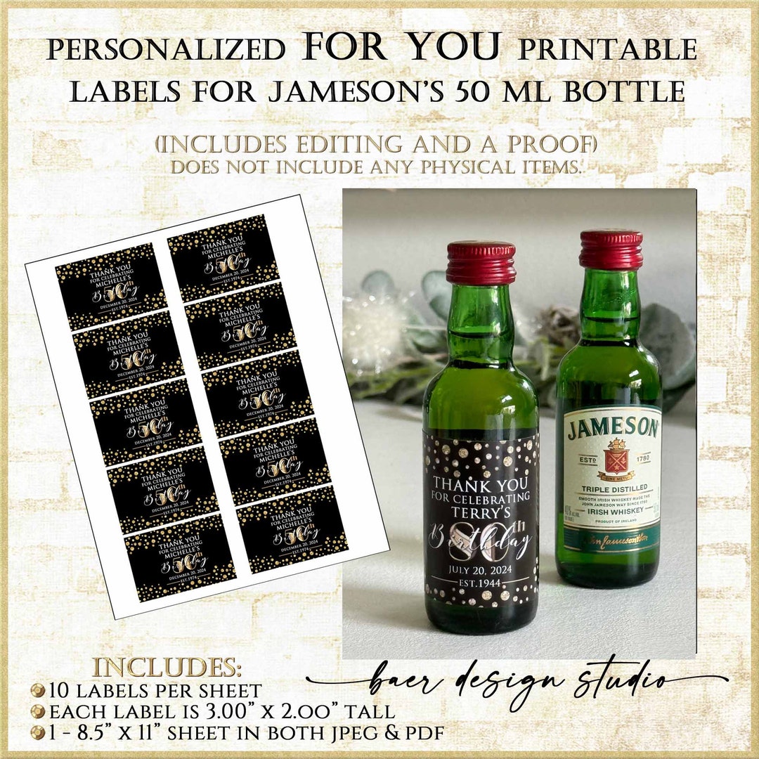 Mini Jameson Label 50ml Bottle, Personalized Printable Irish Whiskey ...