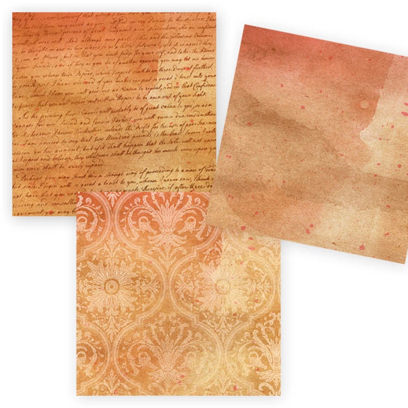 Terra Cotta Digital Paper Watercolour: Vintage Script, Rust Damask ...