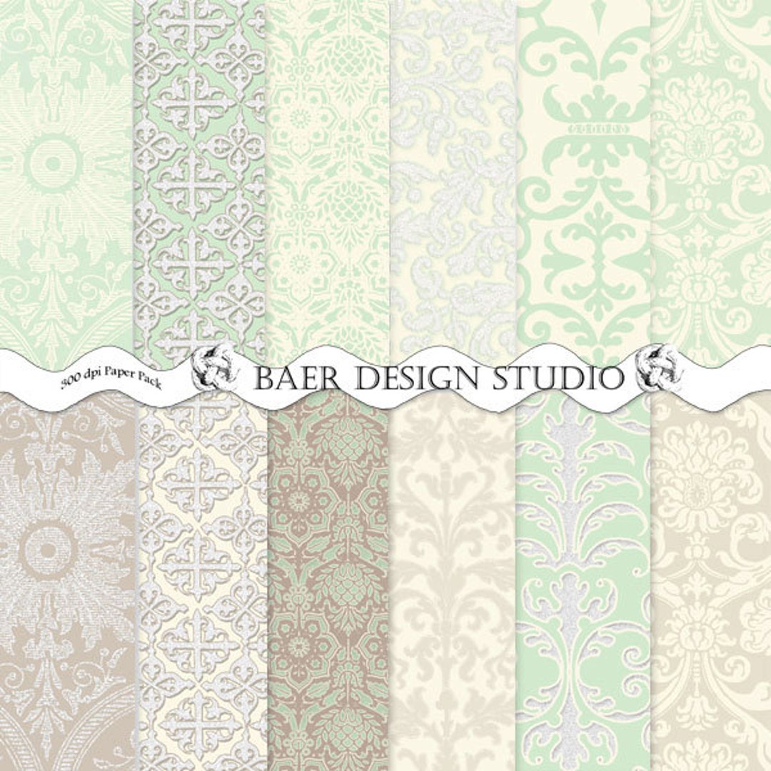 Green and Ivory Digital Paper, Lime Cream Digital Paper, Taupe and ...