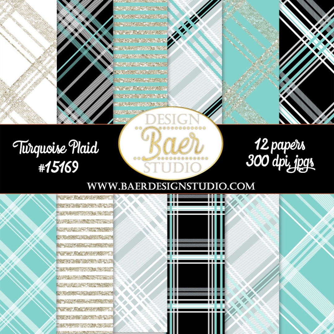 Teal and Black Plaid Digital Paper, Digital Paper Glitter, Digital ...