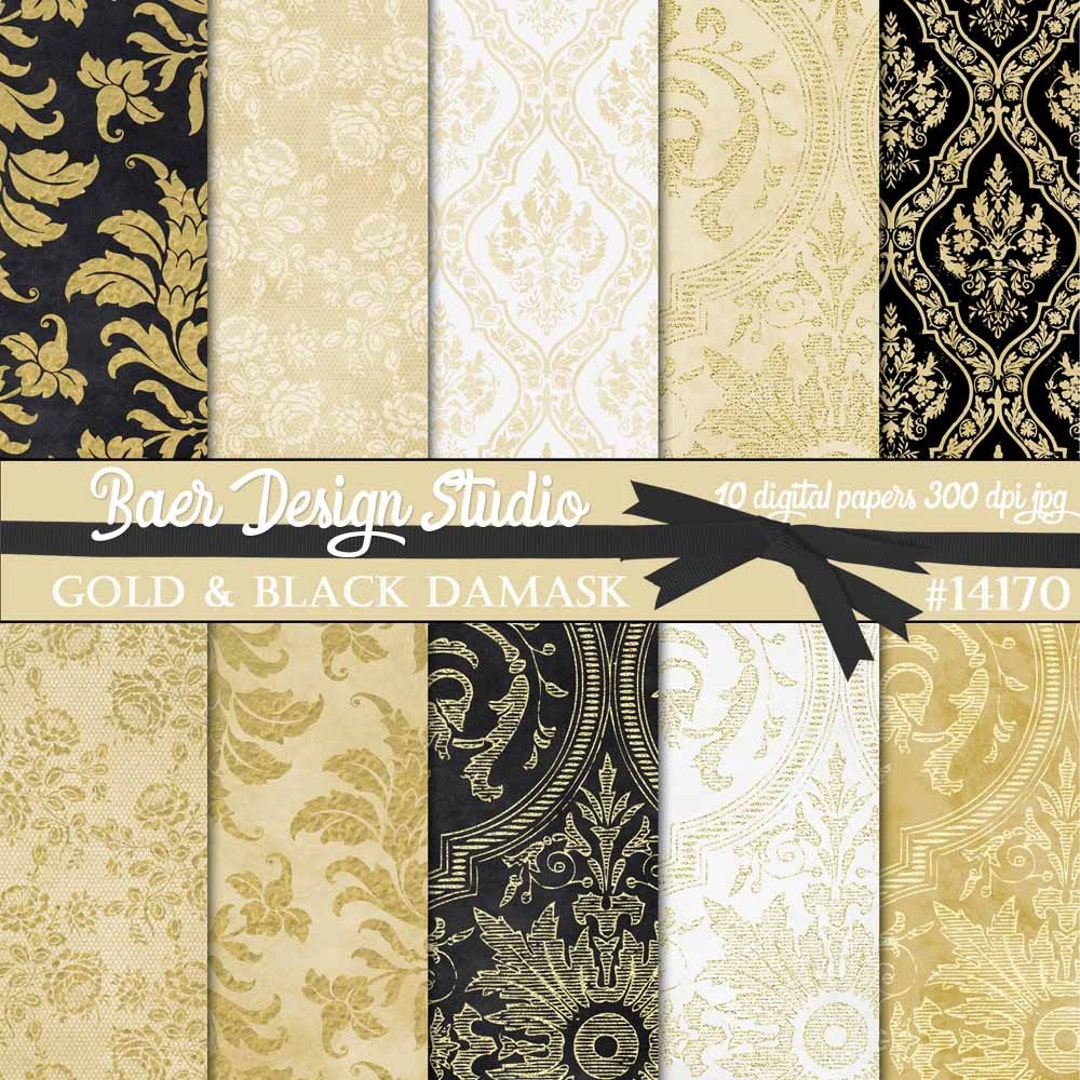 Gold Digital Paper Printableelegant Digital Papergold and White Damask ...