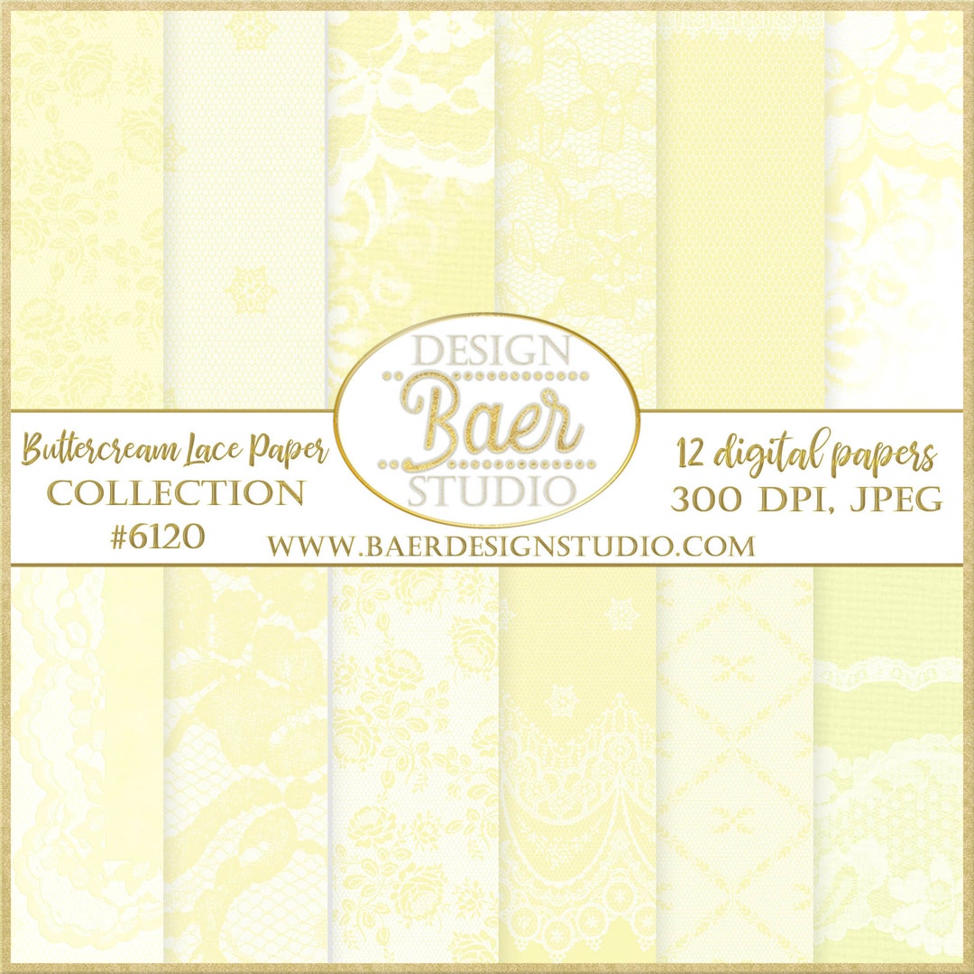 Yellow Digital Paper:yellow Lace Digital Paper, Buttercream Digital ...