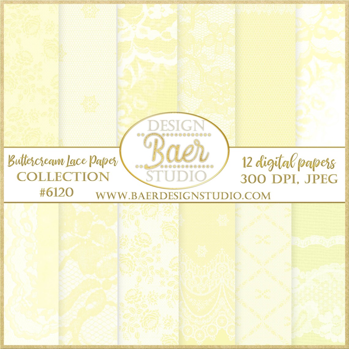 Yellow Digital Paper:yellow Lace Digital Paper Buttercream | Etsy