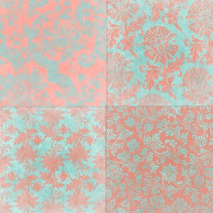 Teal and Coral Damask Digital Paper: 12x12, 8.5x11 (digital Download ...