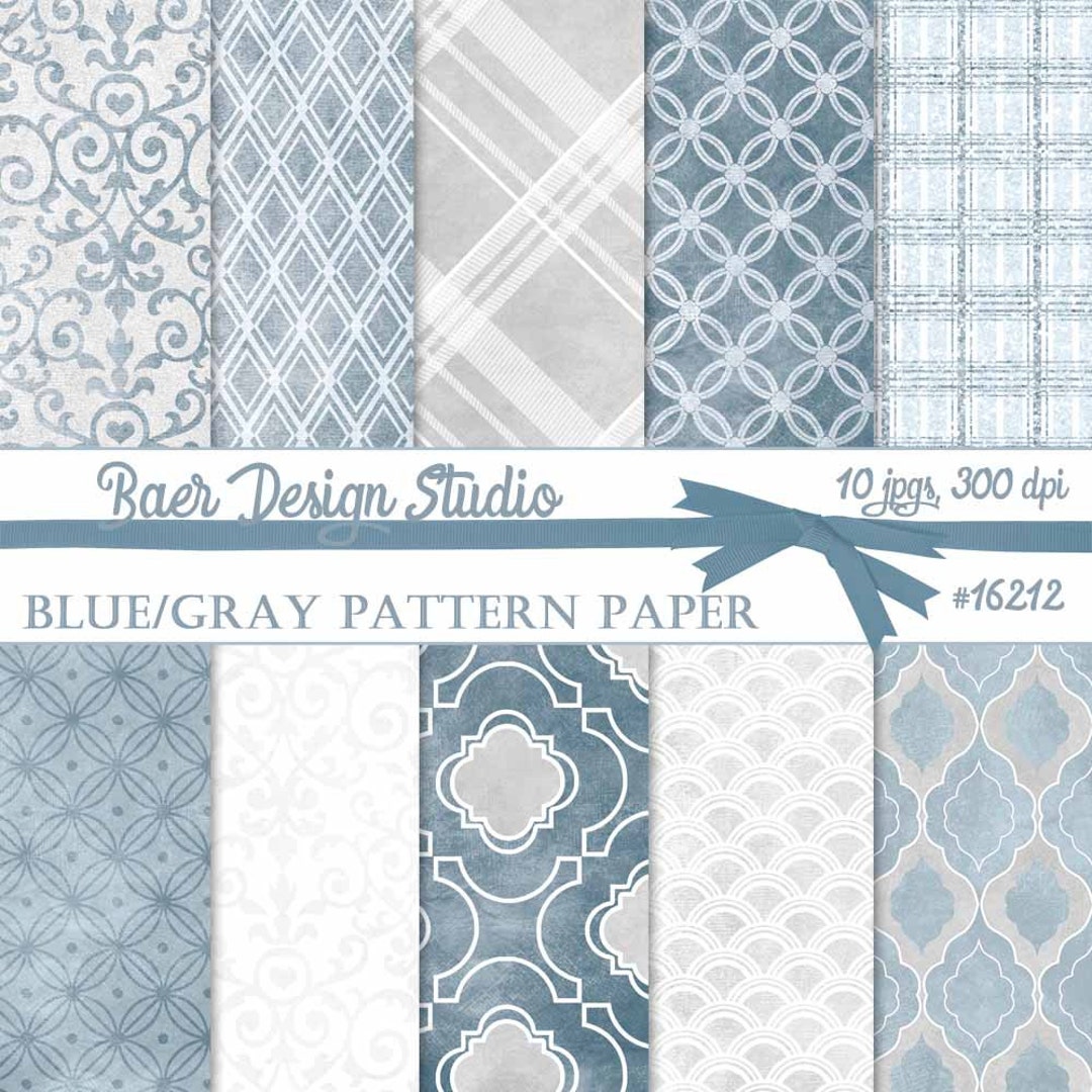 Blue Digital Paper, Blue and Gray Quartrefoil Digital Paper, Distressed ...