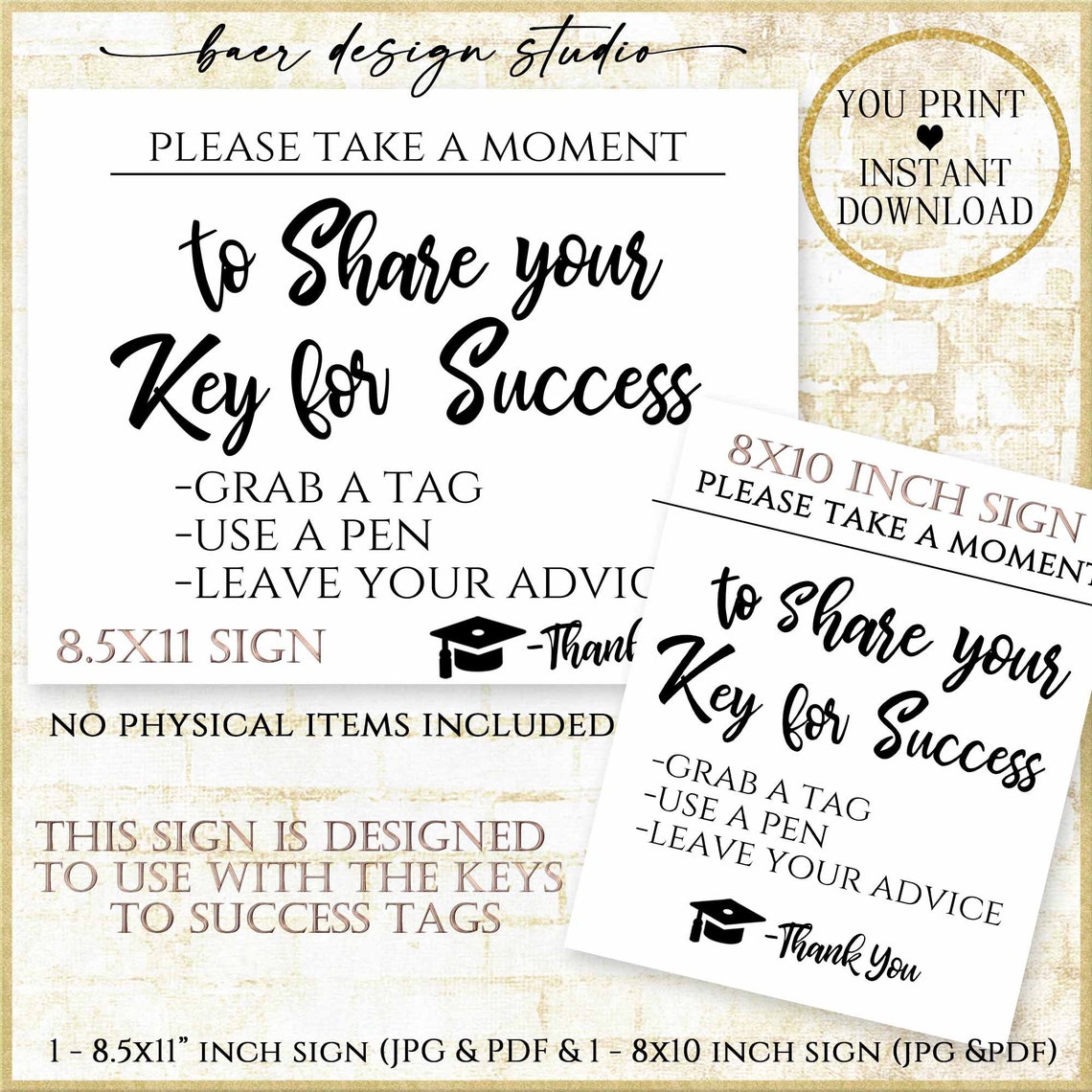 Printable Sign for the Keys to Success Graduation Tags Display (digital ...